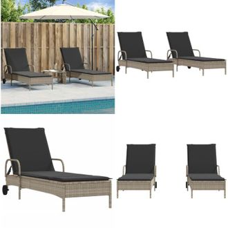 vidaXL Sonnenliegen mit Auflagen 2 Stk. Hellgrau Poly Rattan - Sonnenliegen - Gartenm&ouml;bel - Lounge Chair - Relaxsessel - Outdoor Furniture - Home & Living