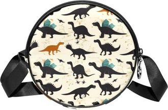 Generic Sac &agrave; bandouli&egrave;re rond pour femme, motif silhouettes de dinosaures, petit sac &agrave; dos &agrave; bandouli&egrave;re avec fermeture &eacute;clair, bretelles r&eacute;glables, sac &agrave; ma
