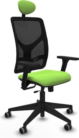 Piqueras y Crespo Stuhl mit 3D-Armlehnen, h&ouml;henverstellbarer Lendenwirbelst&uuml;tze und festem Kopfteil, ausgestattet mit Syncro/Traslack und Schneideschaum, Schwarz/Pistaz