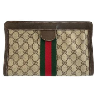 Gucci Pre-owned GG Supreme Canvas Leder Clutch Bag - - Pre-owned - Damen - Beige - ONE SIZE