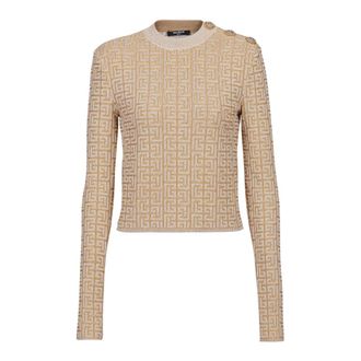 Balmain Femme, Pulls, Beige, Taille: 38 FR Top en maille monogramme PB Labyrinthe