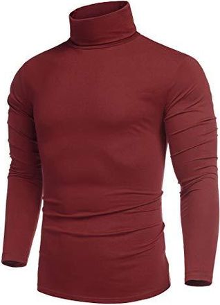 Coofandy Pull Homme Col Roulé Ajusté T-Shirt Manches Longues Moderne Serré Col Montant Hiver Thermal sous-Pull Basique Pullover Top Haut Confortable Bordeaux 3