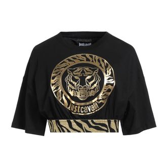 Just Cavalli Femme, Tops, Noir, Taille: 38 FR T-shirt noir à manches courtes 74Pbhf02Cj200G89