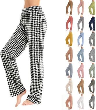 Generic Pantalon de pyjama pour femme en coton &agrave; carreaux en flanelle douce - Pantalon de pyjama en polaire douce - Jambe large - Droit - Ample - V&ecirc;tement de 
