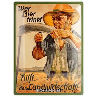 Nostalgic Art Retro Blechschild, 30 x 40 cm, Wer Bier trinkt - Geschenk-Idee als Bar-Zubehör, Original Lizenzprodukt (OLP), aus Metall, Vintage Design, Blechschilde