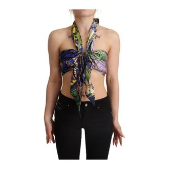 Dolce & Gabbana Femme, Tops, Multicolore, Taille: 36 FR Haut Court Halter en Soie Multicolore