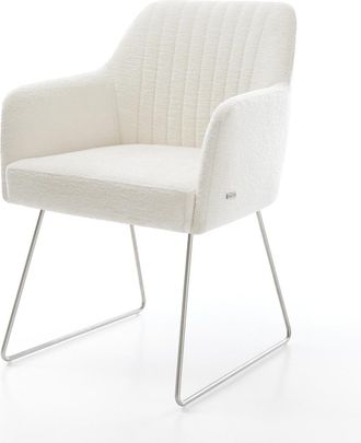 DELIFE Esszimmerstuhl Greg-Flex Bouclé Soft Beige Kufengestell Edelstahl Taschenfederkern, Esszimmerstühle