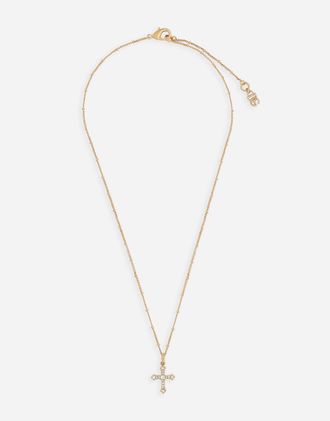 Dolce & Gabbana Rosenkranz-halskette Mit Kreuz Aus Strass Und Dg-logo - Frau Bijoux Gold Metall Onesize