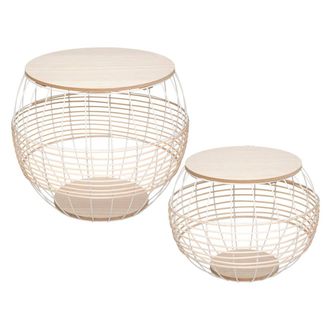 Atmosphera Atmosphera - Set aus 2 Couchtischen - Metall & Rattan - weiß - Weiß