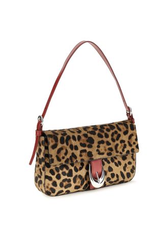 Staud Womens Leopard Harlow Shoulder Bag Cheetah Calf Leather Bos Taurus