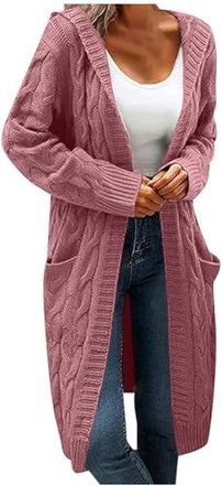Generic 2026 Chandails pour femmes chauds en automne et en hiver solide à capuche long cardigan ample tricote pâte vêtements dextérieur, rose, 3XL