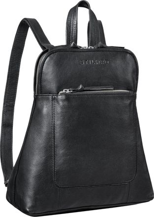 STILORD Cathy Frauen Rucksack Elegant Leder Cityrucksack Damen Daypack Vintage Rucksackhandtasche Echtleder, Farbe:schwarz
