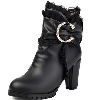 SJJH Bottines &agrave; talon de 8,5 cm - Bottes tendance pour femme - Plateforme de 1 cm - Bout rond - Confortables, Noir, 32 EU