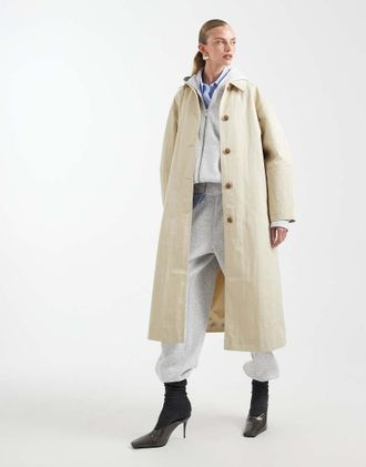 Asos Longline-Trenchcoat in Steinbeige mit Faltendetail-Neutral