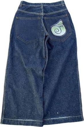 ORANDESIGNE Jeans Y2K Homme Taille Basse Printed Pants Pantalon Unisexe Pantalon Cargo Décontracté Imprimé Hippie Streetwear Z06 Bleu XS