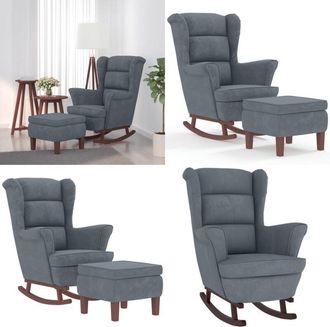 vidaXL Schaukelsessel und Hocker mit Holzbeinen Dunkelgrau Samt - Samtsofa - Schaukelstuhl - Lounge Chair - Relaxsessel - Gemütlicher Stuhl - Home & Living