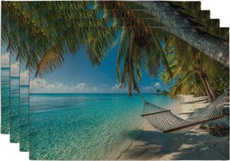 Generic Platzsets mit tropischem Strandszene, blaue K&uuml;ste, dekorative Tischsets f&uuml;r Esstisch, rutschfest, waschbar, f&uuml;r drinnen und drau&szlig;en, Party-Tischsets, 