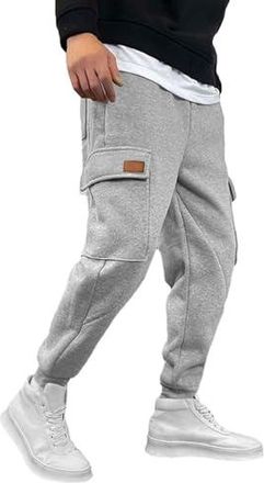 Generic Pantalon cargo de randonnée pour homme, coupe décontractée, cordon de serrage, taille élastique, pantalon de jogging avec poches, gris, 3XL