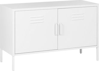 Beliani Sideboard mit 2 Türen 2 Griffen Stahl weiß herausnehmbarer Regalboden Uria