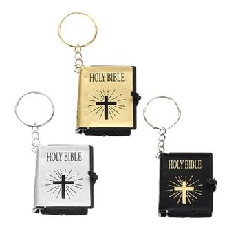 Beaupretty Lot de 3 Porte-Cl&eacute;s Mini Bible en M&eacute;tal Solide Couleurs Or Noir et Argent&eacute; Pendentifs Bibliques Compacts pour Paquet &agrave; Main Souvenirs D&Eacute;glise et Expre