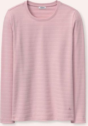 Walbusch T-Shirt Damen Baumwollshirt Reliefstruktur Rundhals Langarm Pflegeleicht und elastisch, Offwhite, dezente Streifenoptik