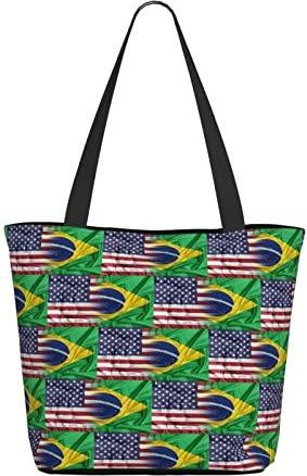 AOOEDM USA Brazil Flag Ladies Shopping Bag 13x11x7in.Le cadeau parfait pour la Saint-Valentin.Cest de la Saint-Valentin pour maman, fille, &eacute;pouse, etc