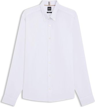 BOSS Herren C-LIAM-S-BD-C1-243 Regular-Fit Button-Down-Hemd aus Leinen Weiß XL