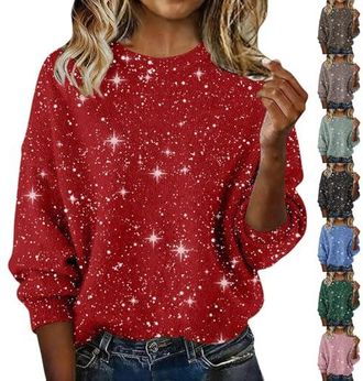 Generic HUIFUAO Pull &agrave; paillettes pour femme - Grande taille - Pull scintillant en tricot &agrave; paillettes - Automne et hiver - Chaud et confortable &agrave; manches lon