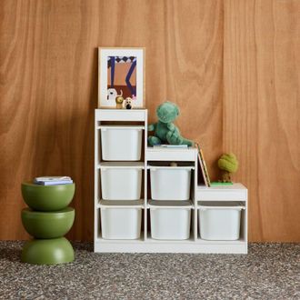 Sweeek Meuble de rangement enfant escalier 6 bacs de rangement d&eacute;cor bois blanc - Sora
