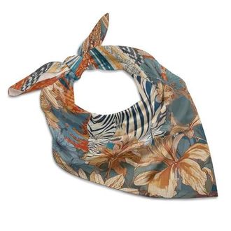 Generic Écharpe carrée en soie légère et vintage pour cheveux Motif jungle zébré, multicolore, 60x60cm