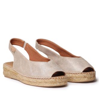 Toni Pons Erica-AS Peep Toe Espadrilles f&uuml;r Damen aus gl&auml;nzendem Leder, Champagner, 41 EU