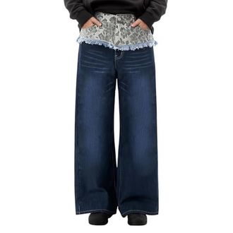 Generic Jean Homme Jeans Homme Week-End/Voyage Pantalon en Jean Automne Hiver L&eacute;opard Ample Coupe Droite Rel&acirc;ch&eacute;e - Motif Animalier Tendance sur Volume Street