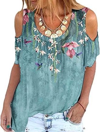 Onsoyours Shirt Femme Manche Courte T-Shirt Casual Blouse Eté Tops Tee Shirt Épaule Froide T-Shirt Hauts Blouses Casual Chic Patchwork Tops Tunique Chemise