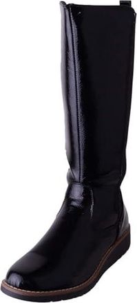 Absolute Footwear Bottes compens&eacute;es longueur genou pour femme avec panneaux lat&eacute;raux &eacute;lastiques, PU Noir, 40 EU