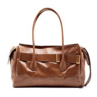 Roberto Festa Milano Gl&auml;nzende Leder Schultertasche - - Bags - Damen - Braun - ONE SIZE