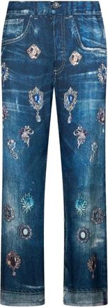 Liu Jo Femme, Jeans, Bleu, Taille: 36 FR Pantalons Straight &agrave; Imprim&eacute; Num&eacute;rique
