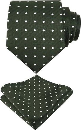 Alizeal Cravate &agrave; pois et mouchoir pour homme - Cravate classique formelle avec poche carr&eacute;e, 155-Vert olive, taille unique