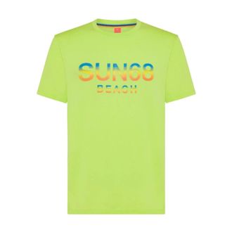 Sun 68 Gelbes Baumwoll-T-Shirt mit gro&szlig;em Logo - - Tops - Herren - Gr&uuml;n - M