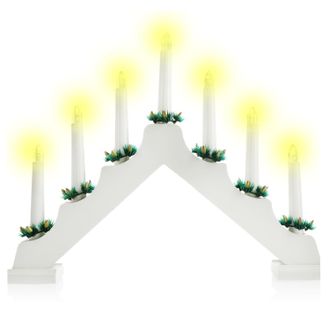 Com-Four LED Schwibbogen mit Timer-Funktion als Weihnachtsbeleuchtung 39x31 - Kerzenbr&uuml;cke mit 7 LEDs - Lichterbogen Pyramide aus Holz - Fensterleuchter, Fenst