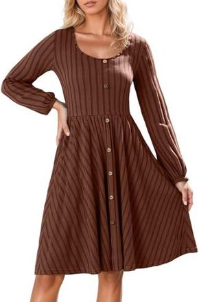 Generic Robe Vintage Femme Col en U, Robe Manche Longue Femme Chaud Coupe Ample Chic Et Élégants Couleur Unie Décontracté avec Boutons Doux Polyvalent Midi Dr