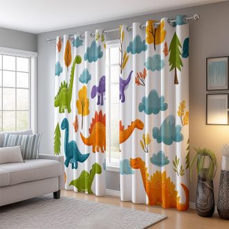 Generic Sonnenschutz gardinen Cartoons, Dinosaurier, Pflanzen mit &Ouml;sen Thermovorh&auml;nge Vorh&auml;nge f&uuml;r Wohnzimmer Blickdichte Gardinen Dicke Thermogardine K&auml;ltesc