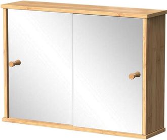 Vicco Badspiegelschrank Bambus Mireo 55x40x14 cm - Badezimmerschrank mit Spiegel, Hinter den Spiegeltüren Alles sauber verstaut