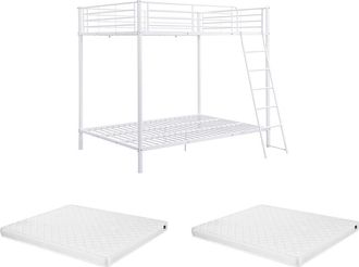 Vente-Unique Etagenbett + Matratze - 2 x 140 x 190 cm - Metall - Wei&szlig; - Gemini II