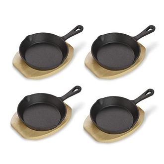 Echtwerk Set de 4 poêles à servir en fonte, Mini poêlon avec planche de service, Petite poêle à griller, Déjà cuit, Convient pour les fours, les grils et les B