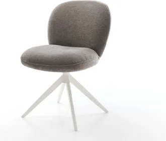 DELIFE Drehstuhl Nube-Flex Strukturstoff Soft Taupe Kreuzgestell breit Wei&szlig; 360&deg; drehbar Wippfunktion Taschenfederkern, Esszimmerst&uuml;hle