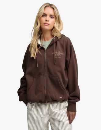 Superdry Luxe Kapuzenjacke mit Faux-Fur-Futter in Kastanienbraun