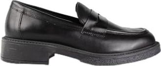 Generico Mocassin Classique Femme en Cuir V&eacute;ritable 100% Veau, Slip On avec Talon 15mm, Semelle en Caoutchouc, Noir, 41 EU