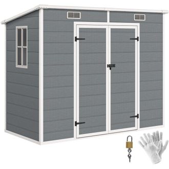 OUTSUNNY Abri de jardin 2,54 m&sup2; dim. 2,4 x 1,3 m - fondation incluse - fen&ecirc;tre, 2 portes, a&eacute;rations - alu PP gris blanc