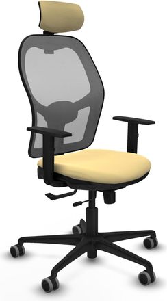 Piqueras y Crespo Ergonomischer Computerstuhl mit 1D-Armen, h&ouml;henverstellbare Lendenwirbelst&uuml;tze und h&ouml;henverstellbares Kopfteil, Grau/Cremefarben