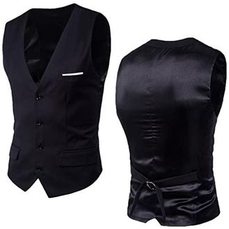 ORANDESIGNE Gilets de Costume Homme Couleur Unie Gilet de Soir&eacute;e Formelle Classique Gilet Mariage F&ecirc;te Business Parti Vest A Noir XS